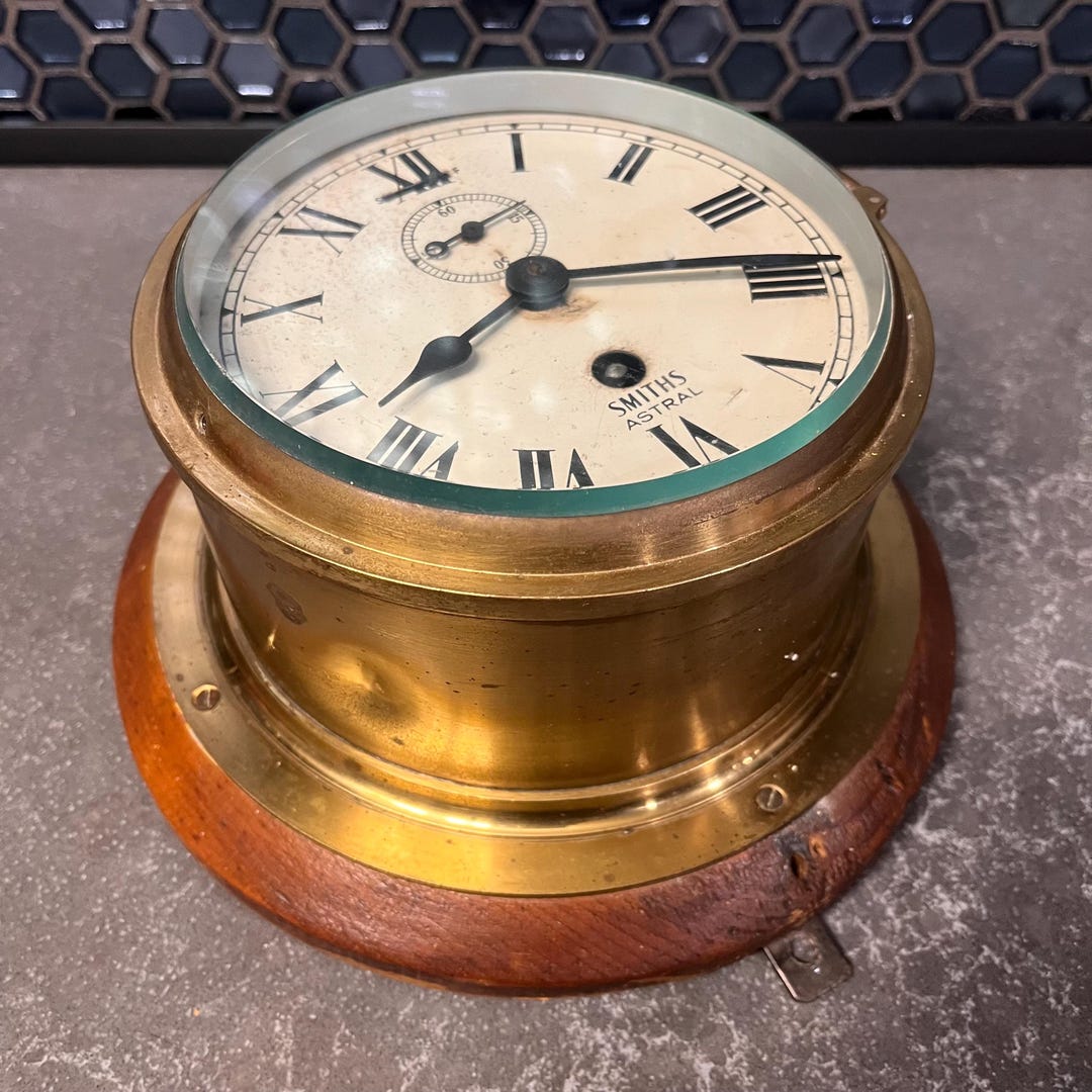 Large Smiths Astral Brass Ship Wall Clock W/ Key, Coastal/nautical ...