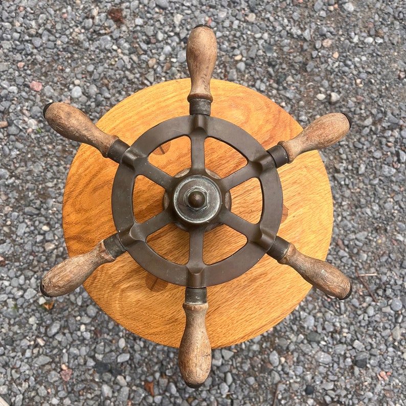 Brass + Wood Wall Mounted Maritime Ship Wheel, Coastal Interior ...