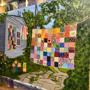 Quilt Hanging on a Clothesline Painting - Etsy