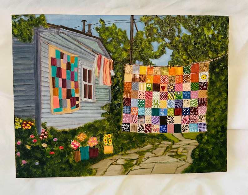 Quilt Hanging on a Clothesline Painting - Etsy