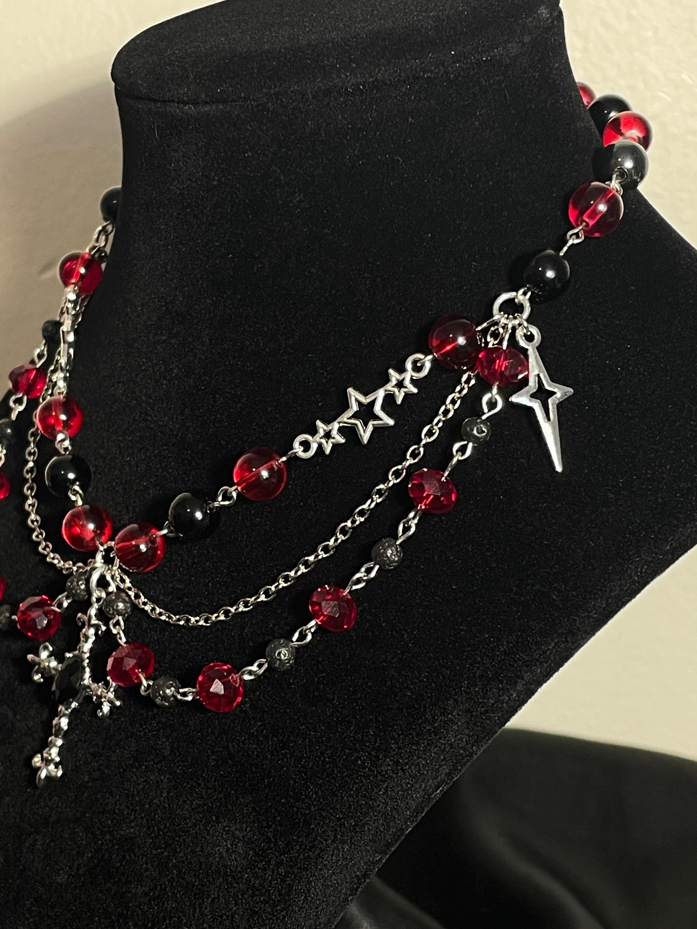 Vampire Necklace Gothic Necklace Beaded Necklace Handmade Cross Pendent ...