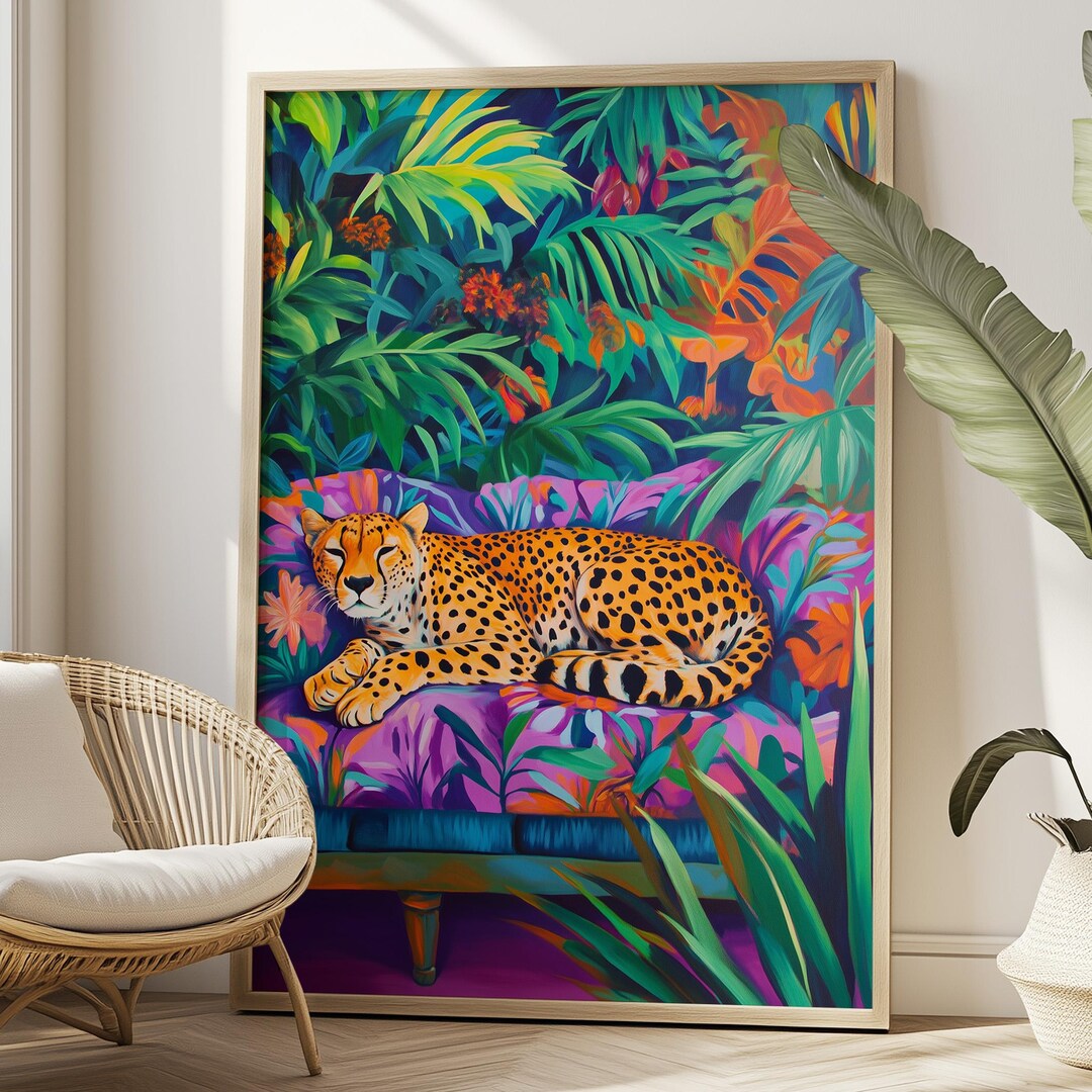 Tropical Leopard Wall Art, Maximalist Animal Print, Jungle Aesthetic ...