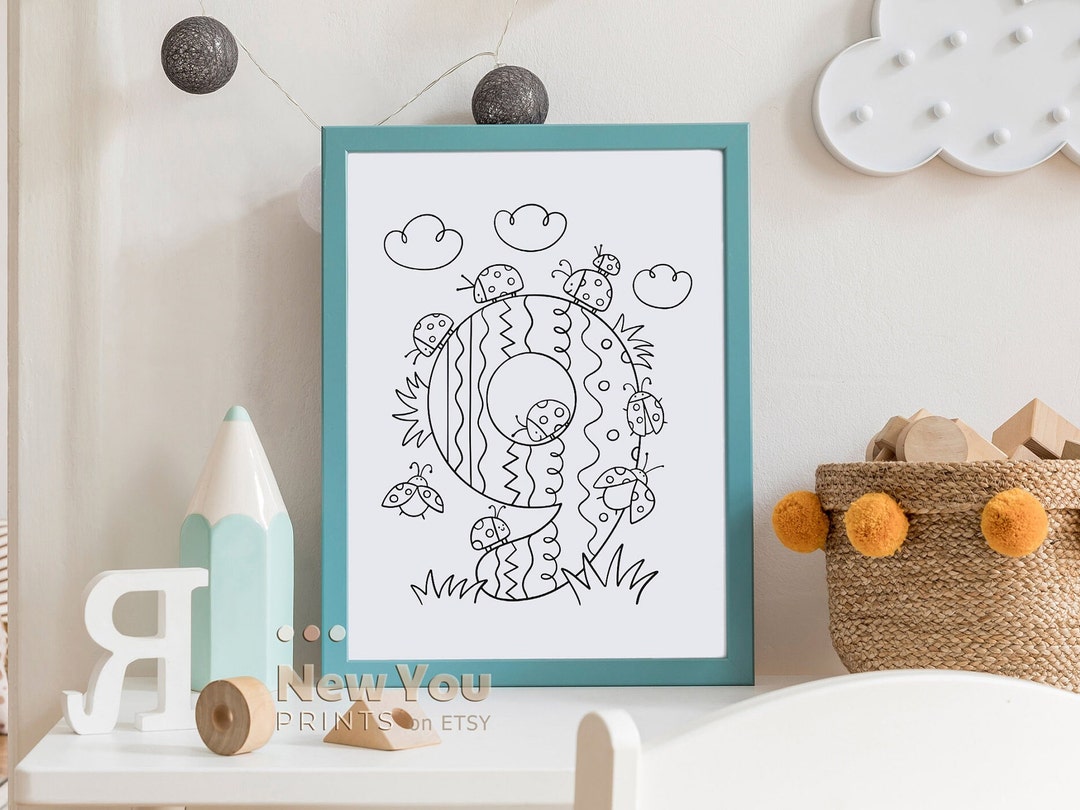 Number Nine Kids Room Decor Coloring Page DIY Wall Art - Etsy