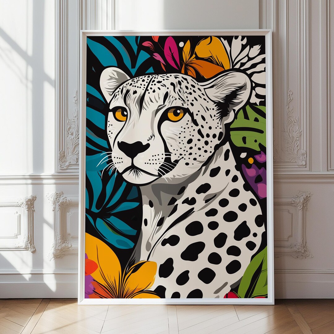 Modern Cheetah Wall Art, Colorful Eclectic Animal Print, Maximalist ...
