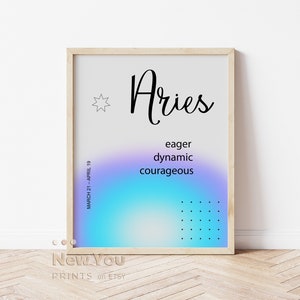 ARIES Star Sign Instant Download Print, Zodiac Art Printable, Aura Blue ...