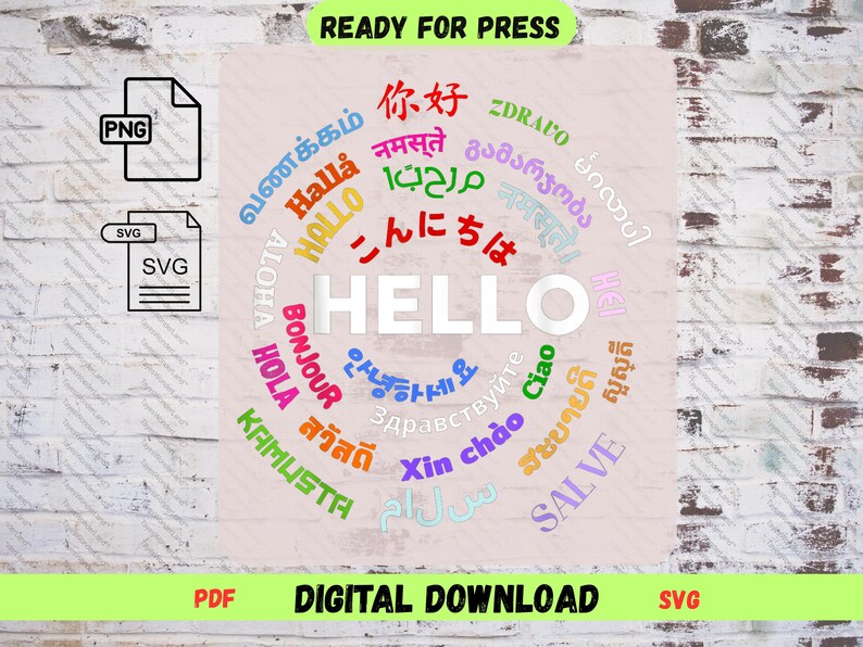Hello in Different Languages PNG SVG: World Traveler, Teacher Gift ...