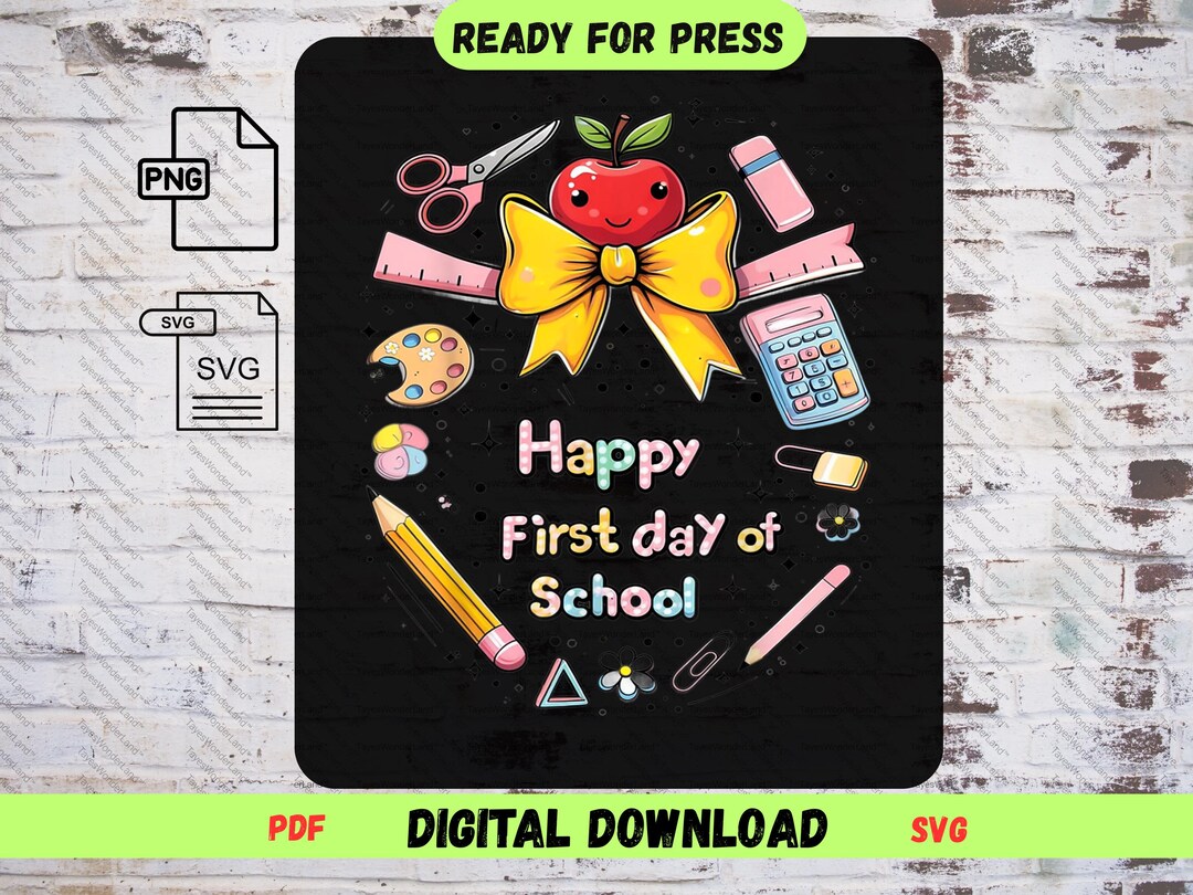 Happy First Day of School SVG PNG – Cute Girl With Bow Back to School ...