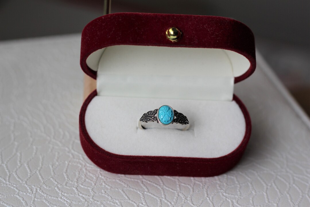 Natural Carved Turquoise Ring, Vintage Sterling Silver Turquoise Ring ...