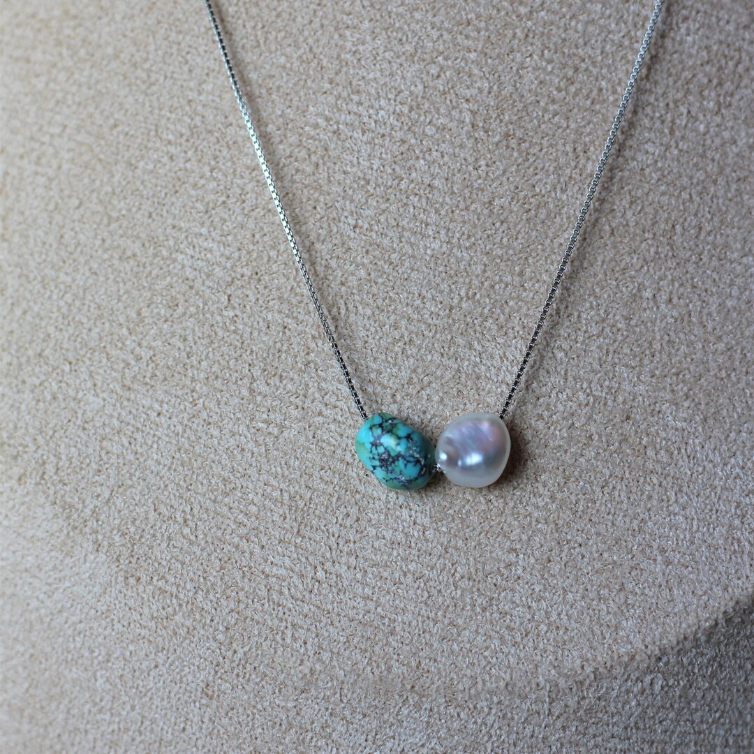 Minimalist Turquoise Pearls Pendant Necklace, Raw Turquoise Pearl ...