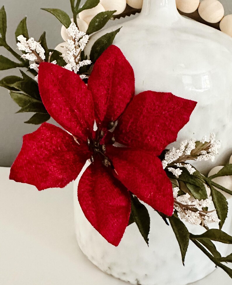 Small Holiday Wreath - Wood Bead Wreath With Red Poinsettia - Ships ...