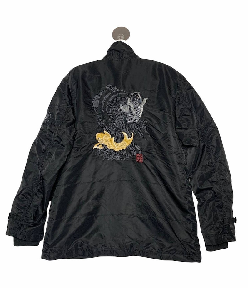 Karakuri Tamashii Sukajan Fish Embroidery Japanese Brand Jacket Black ...
