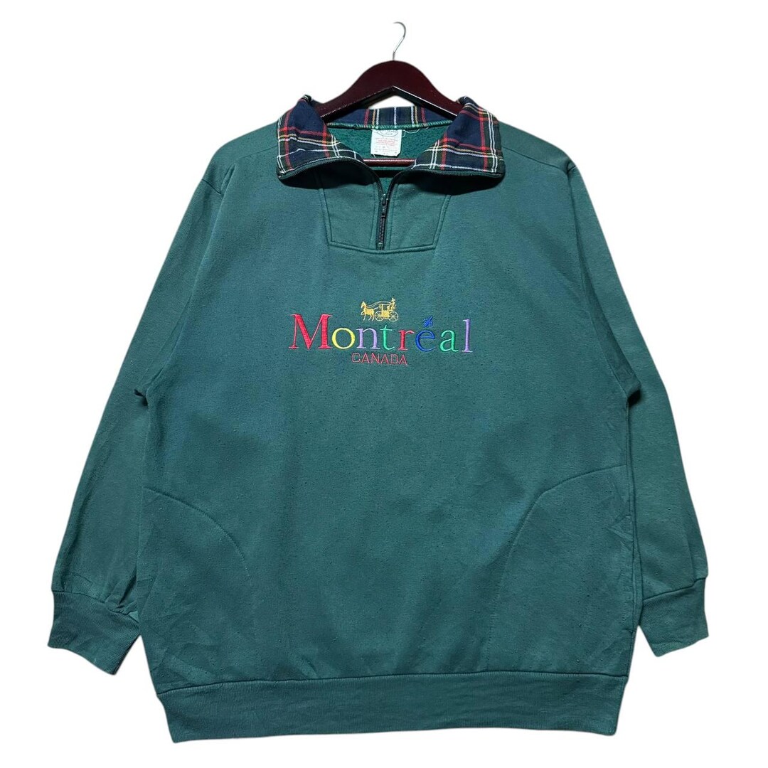 Vintage Montreal Canada Souvenir Quarter Zip Green Sweater Made in ...