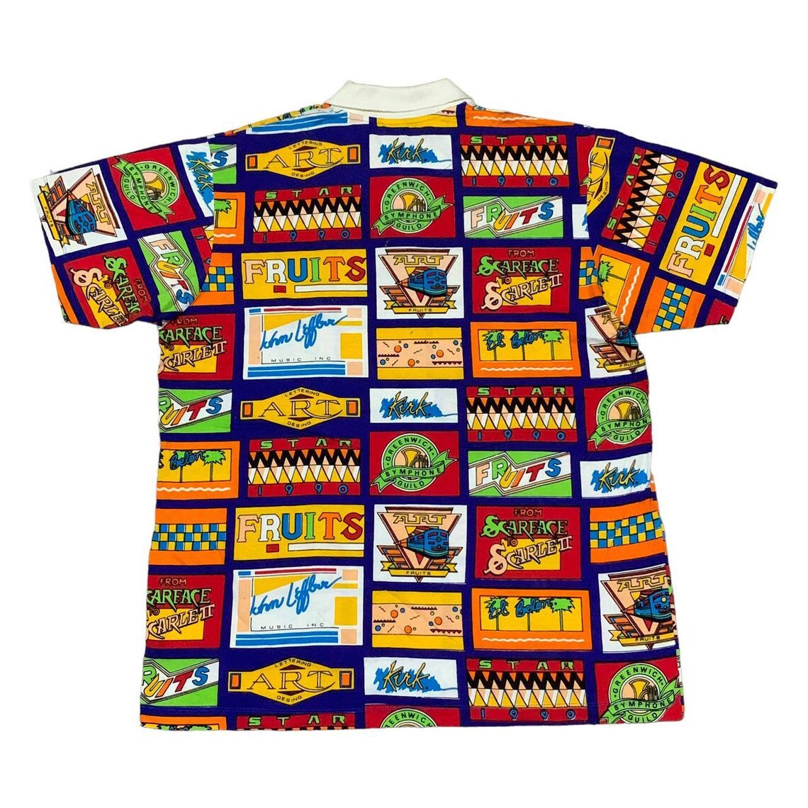 Vintage Ken Collection Fruits All Over Print Graphic Multicolor Polo ...