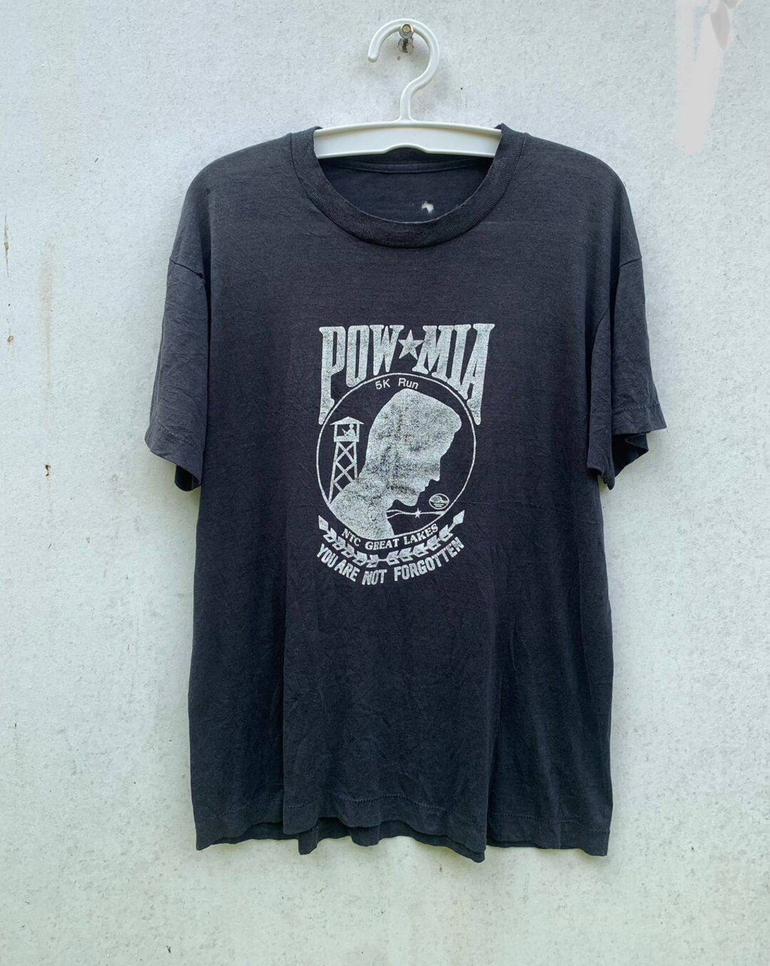 Rare Vintage 80s Pow Mia 5k Run NTC Great Lake Ripped Distressed Poly ...