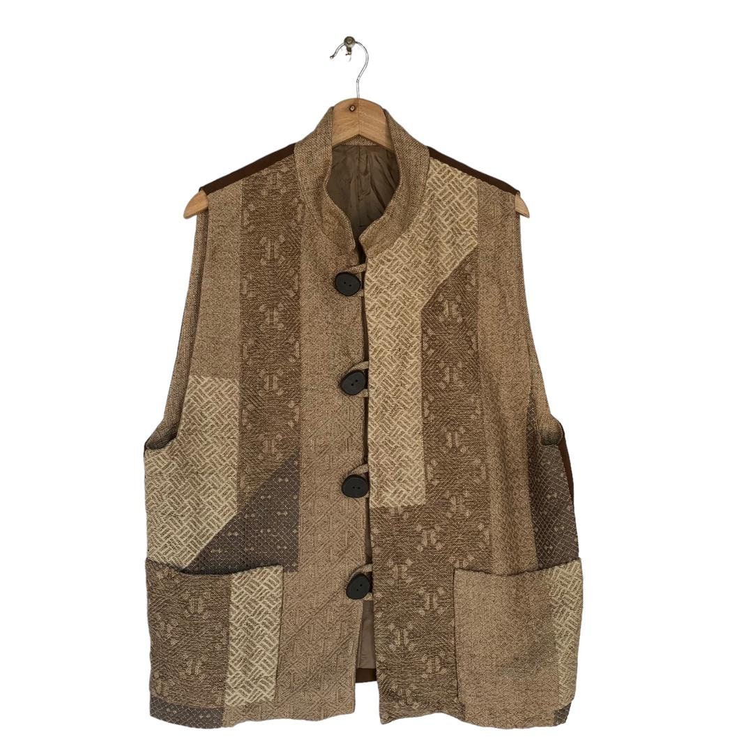 Japanese Tradition Jacquard Vest,brown Color - Etsy