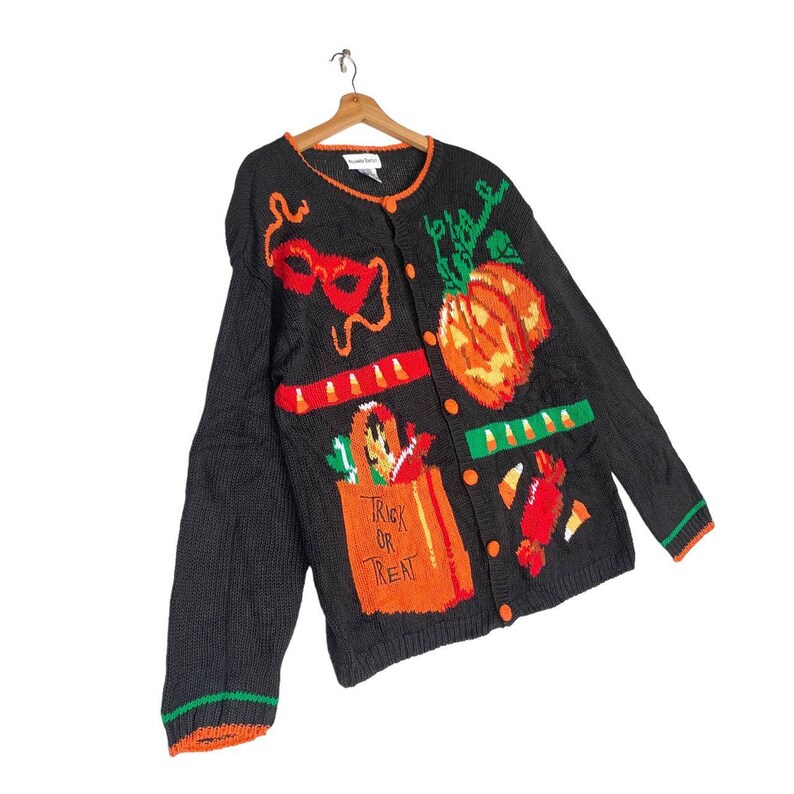 Vintage Halloween Pumpkin Knit Sweater Cardigan by ALEXANDRA BARTLETT ...