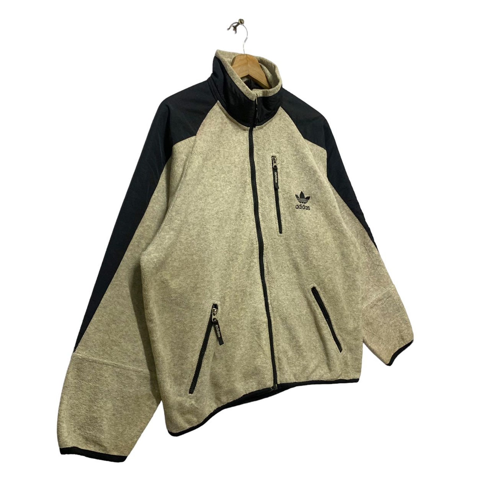 Vintage Adidas Fleece Jacket,medium Size,gray Color,embroidered Big ...