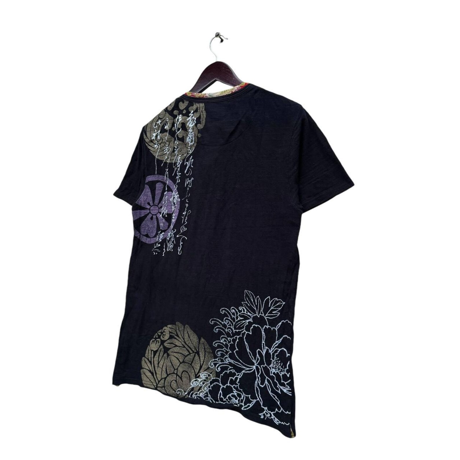 Vintage Black Artistic Traditional Japanese Motifs Short Sleeved Shirt ...