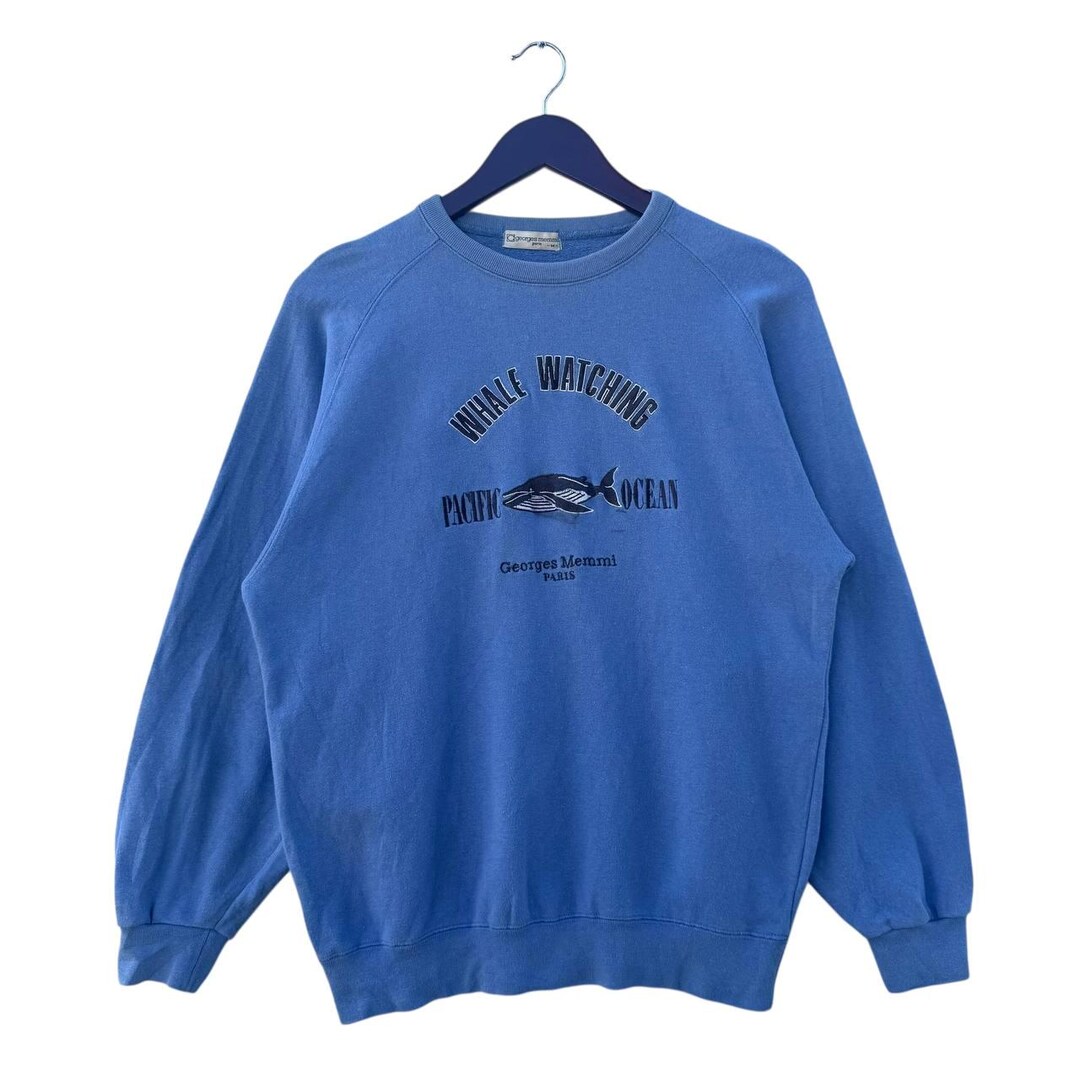 Vintage Georges Memmi Paris Sweatshirt Blue Whale Watching Pacific ...