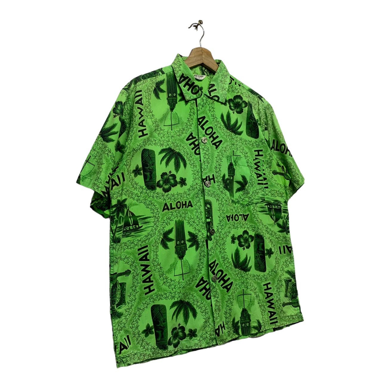 Vintage Aloha Hawaiian Palm Tree Polo Shirt Paradise Bay Summer Loose ...