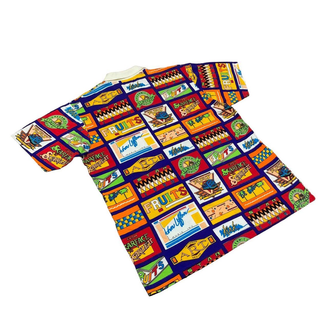 Vintage Ken Collection Fruits All Over Print Graphic Multicolor Polo ...