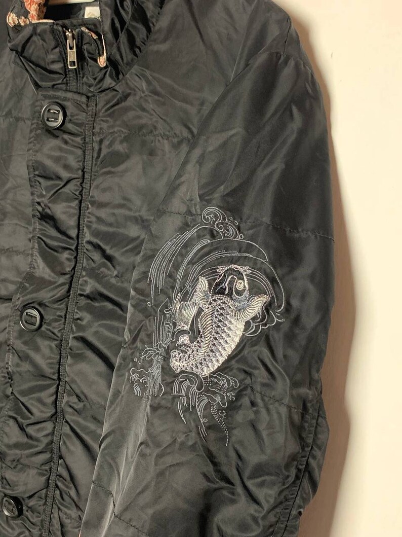 Karakuri Tamashii Sukajan Fish Embroidery Japanese Brand Jacket Black ...
