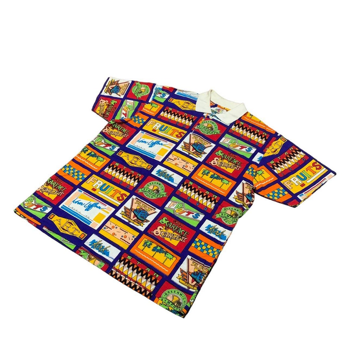 Vintage Ken Collection Fruits All Over Print Graphic Multicolor Polo ...