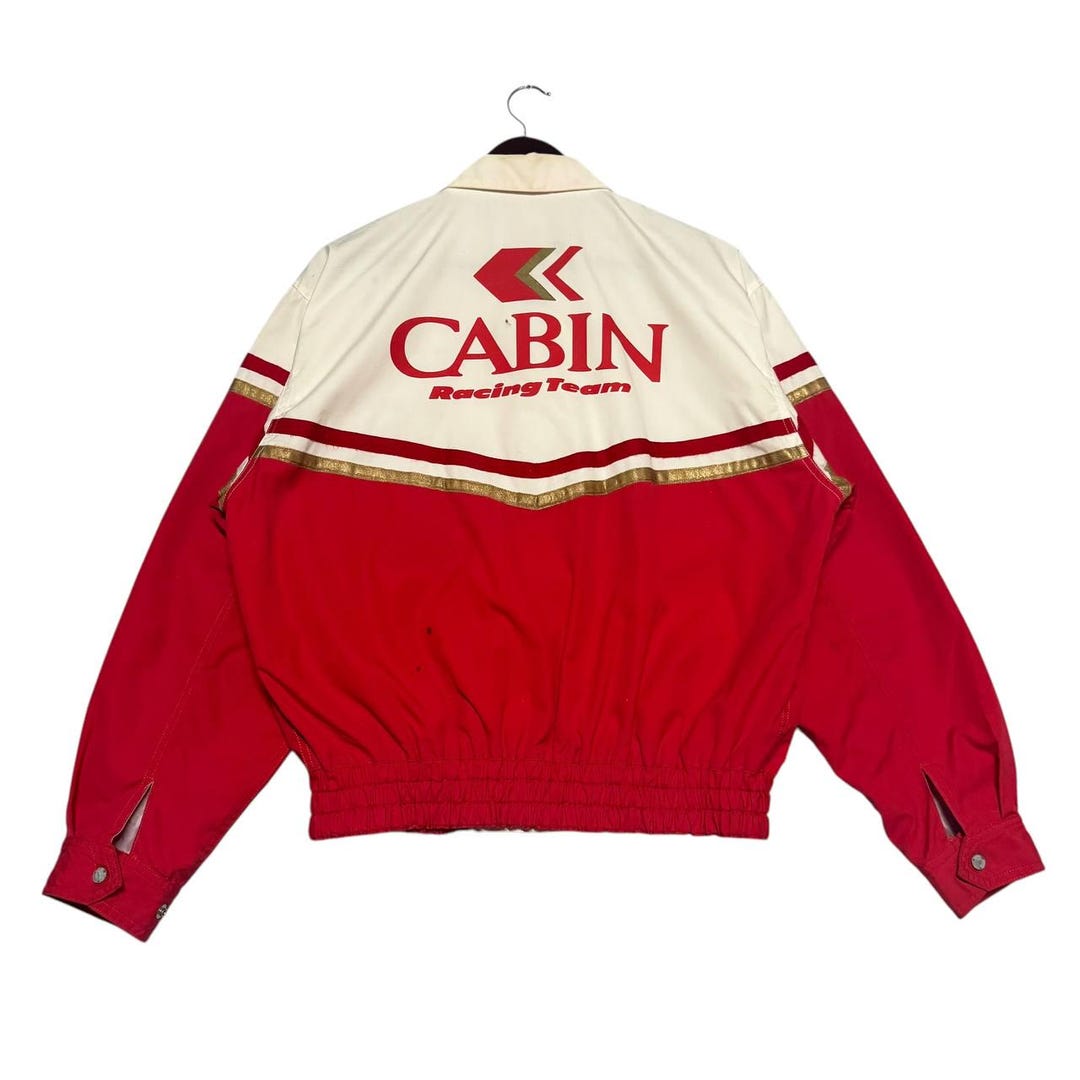 Vintage 90s Cabin Racing Team Jacket Red White Gold Moto Biker Style ...