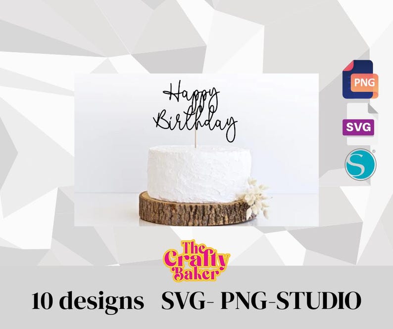 Paquete SVG - PNG- STUDIO Happy Birthday Cake Toppers 10 Diseños - Etsy