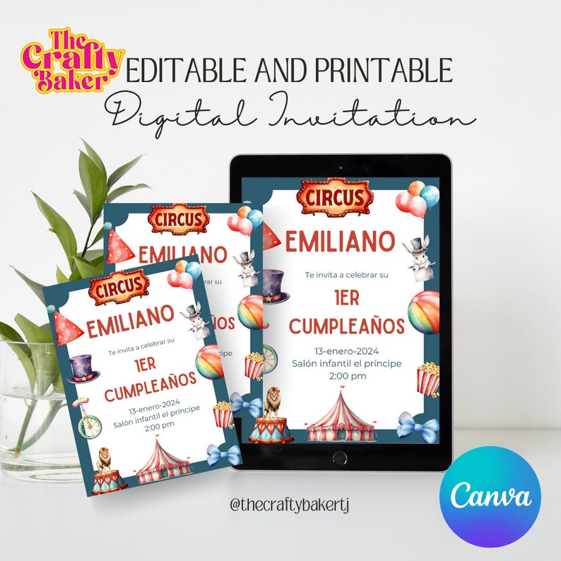 Circus Digital Invitation Template, Edit in Canva. - Etsy