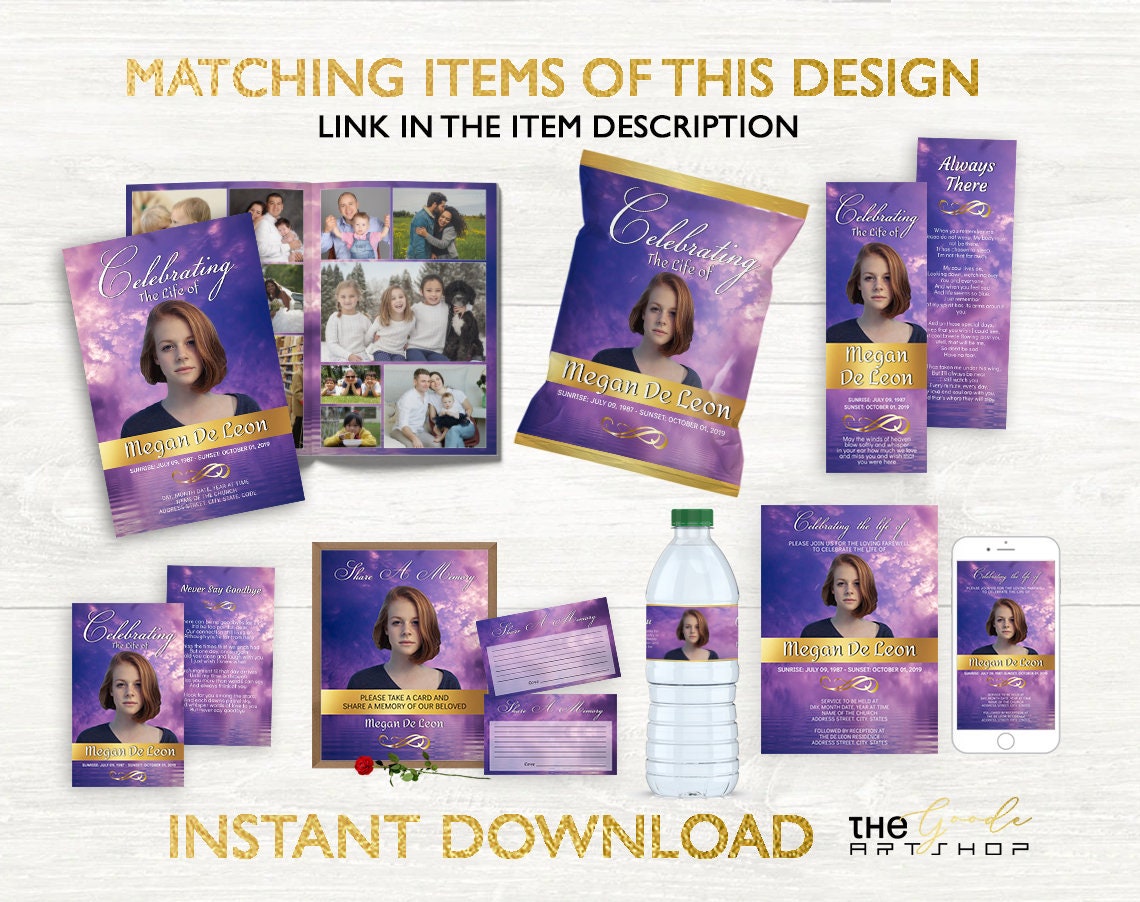 Funeral Program, Obituary Program, Purple Funeral Program in Loving ...