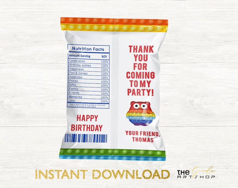 Pop It Chip Bag Rainbow Chip Bag Pop It Chip Bag Wrapper - Etsy