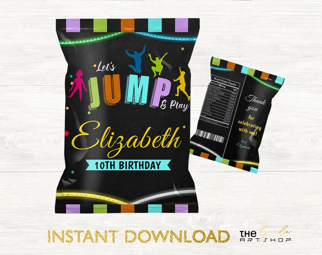 Jump Chip Bag, Trampoline Chip Bag, Jump Birthday Party Chip Bag ...