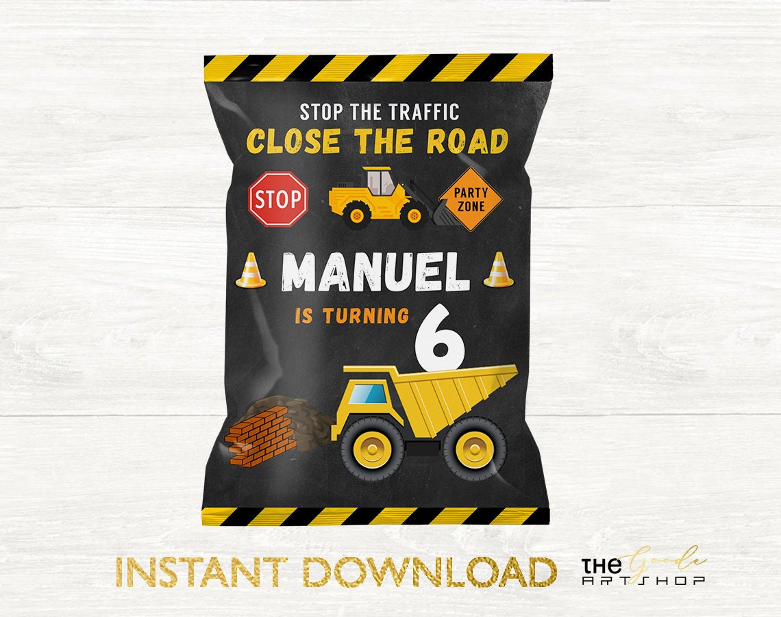 Construction Chip Bag, Construction Birthday Chip Bag, Construction ...