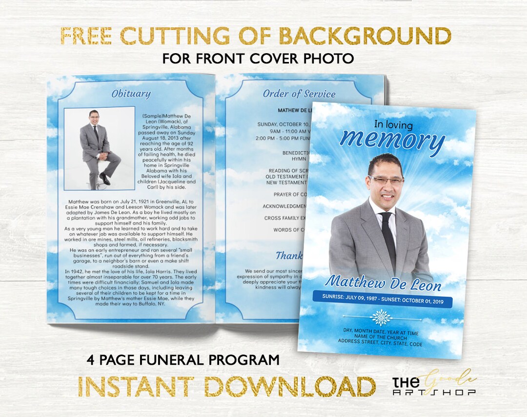 Funeral Program, Obituary Program, Digital Program in Loving Memory, 4 ...