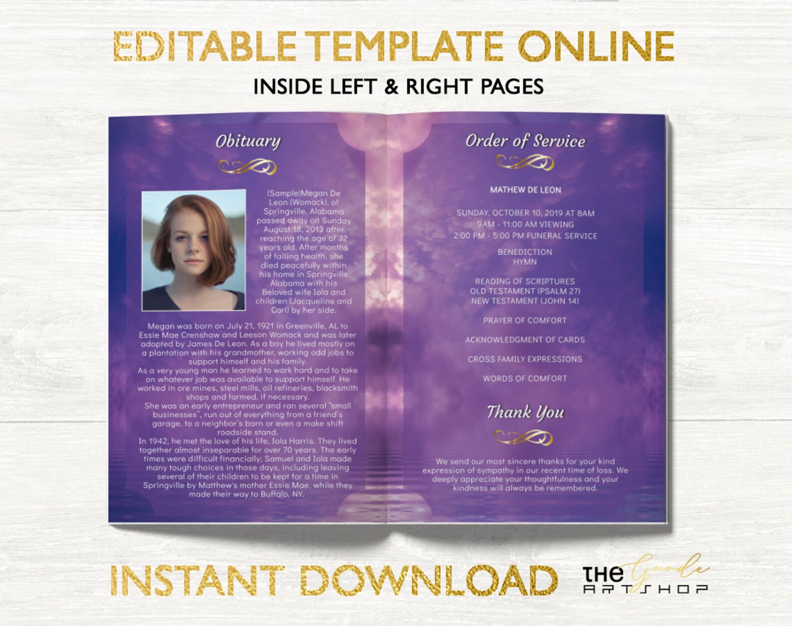 Funeral Program, Obituary Program, Purple Funeral Program in Loving ...