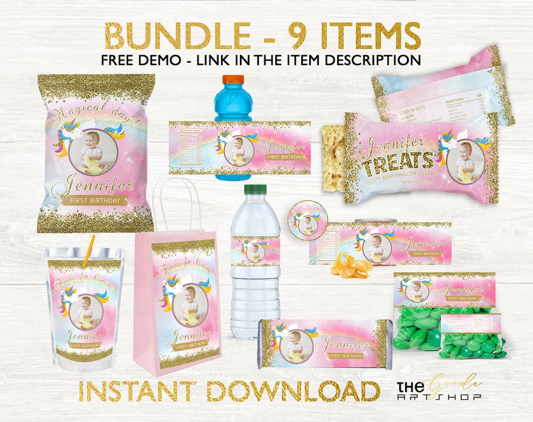 Unicorn Birthday Bundle, Rainbow Magical Theme Party Bundle, Editable ...