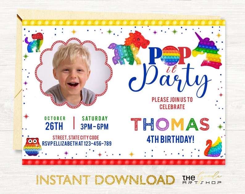 Pop It Invitation, Pop It Toy Game Invitation, Pop It Invite, Rainbow ...