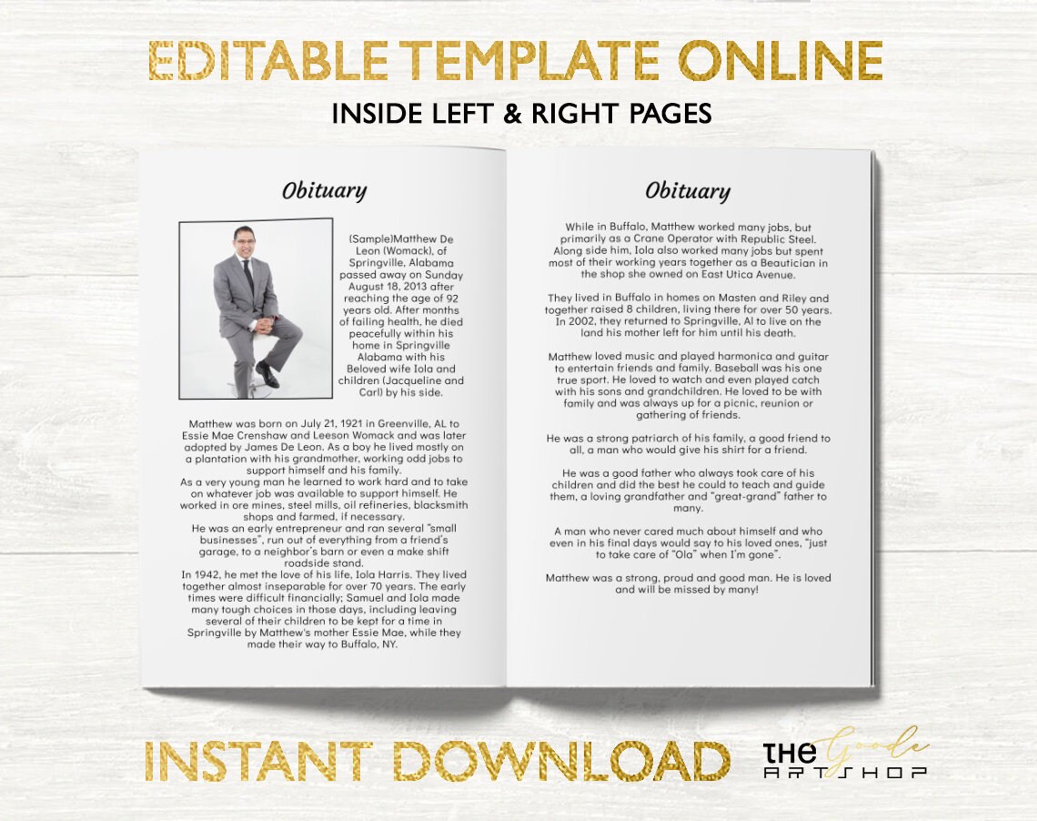 Funeral Program Obituary Program Digital Program in Loving - Etsy