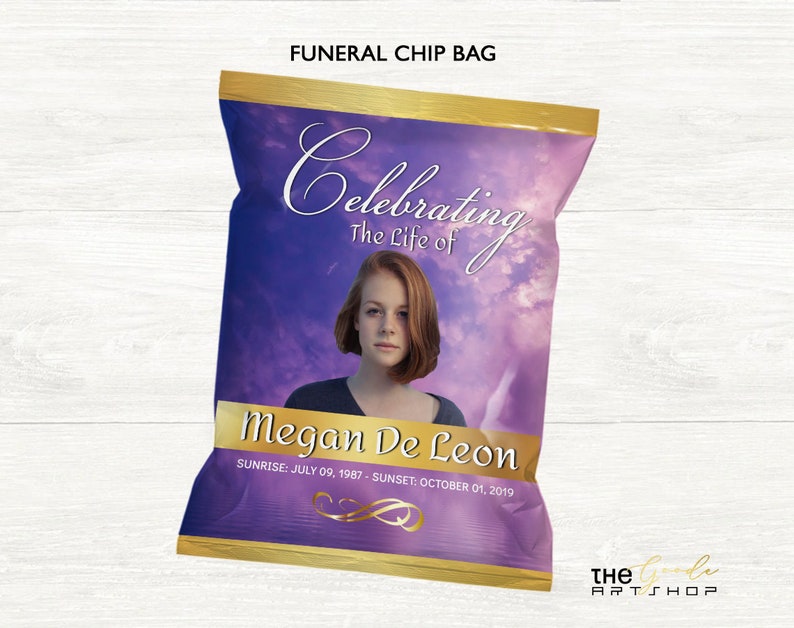 Funeral Chip Bag, Obituary Chip Bag, Purple Funeral Chip Bag in Loving ...