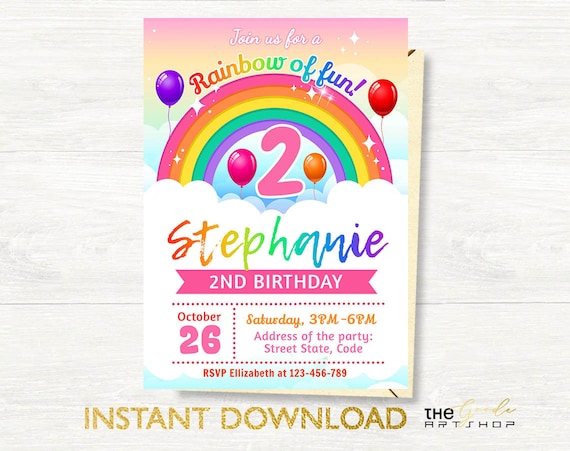 Rainbow Invitation Rainbow Party Theme Rainbow Invite | Etsy