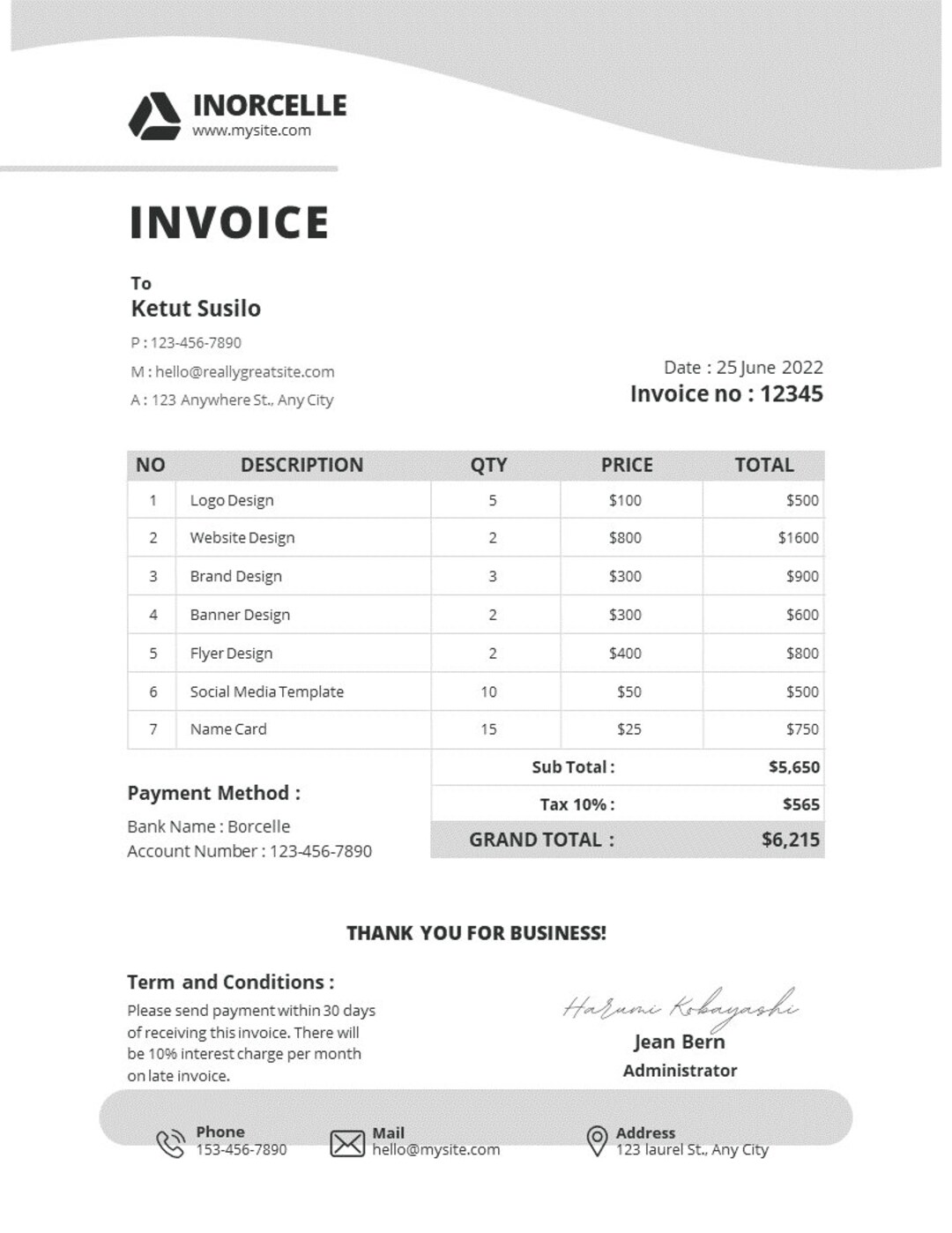 Editable Small Business Invoice Template Billing and Receipt Form ...