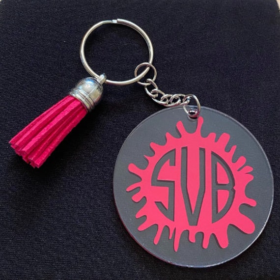 Monogram Keychain Splatter Keychain With Tassel Personalized - Etsy