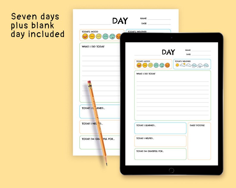 Digital Daily Journal Pages | Printable Diary Template for Kids ...