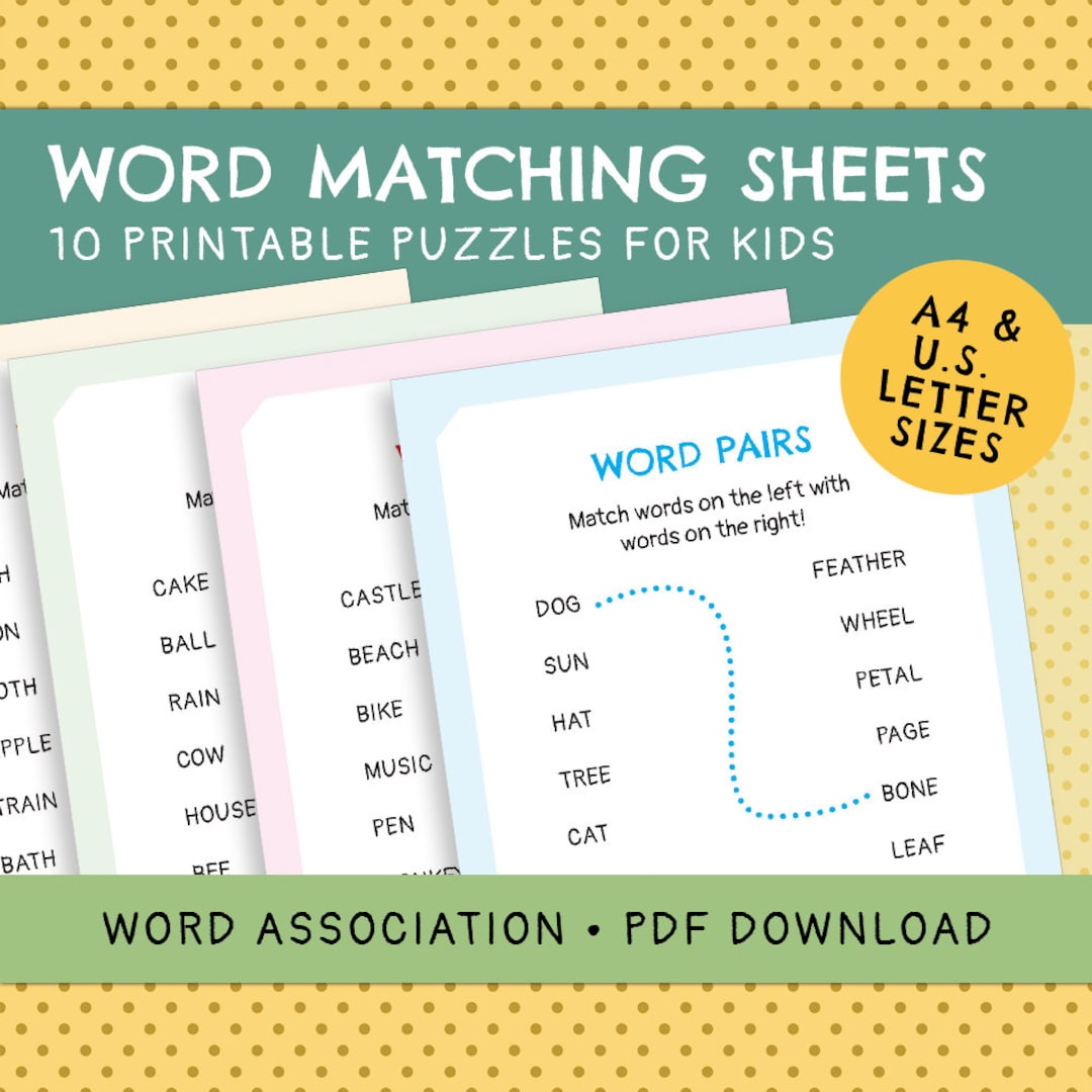 Word Matching for Kids (10 Printable Puzzles) | Instant Digital ...