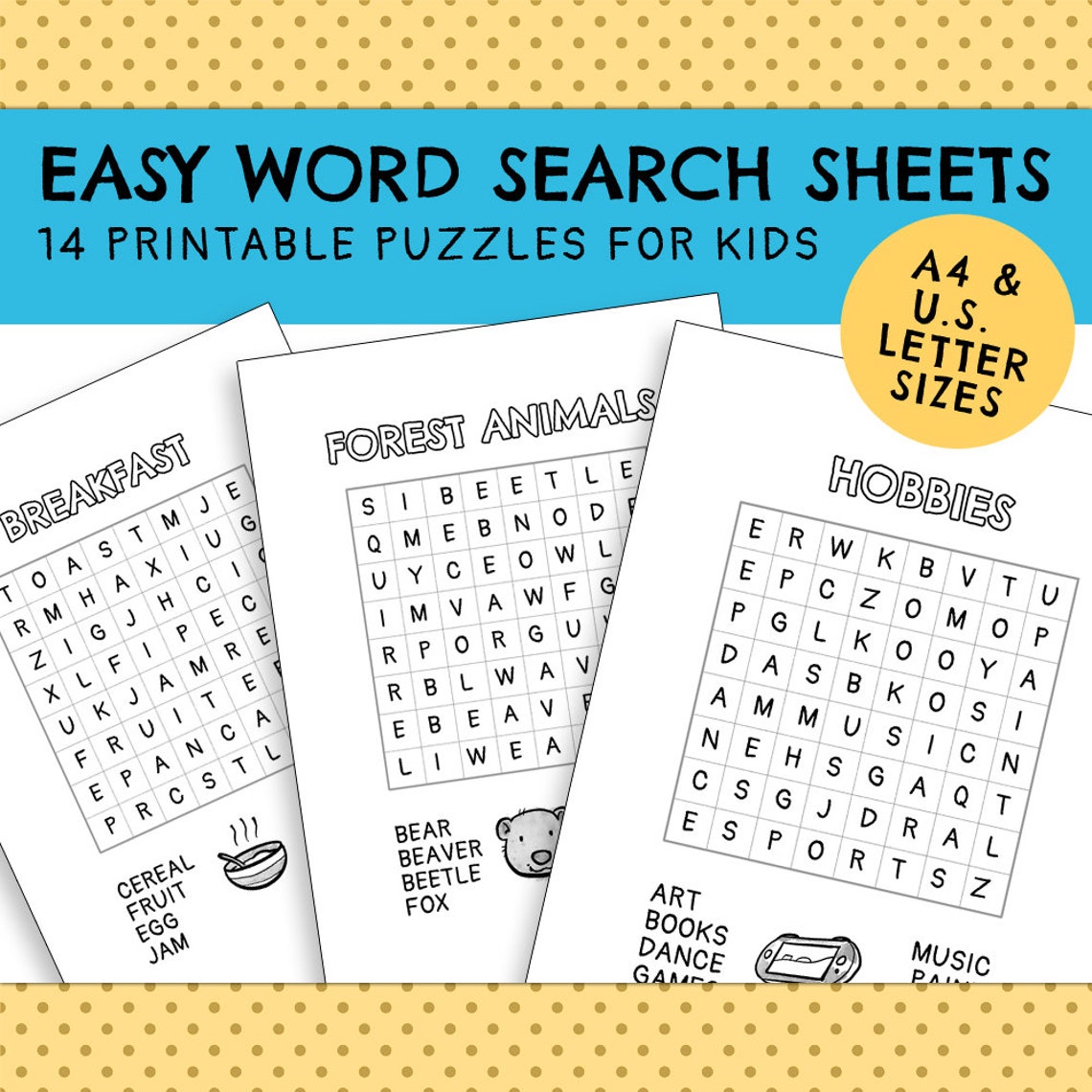 Easy Word Search Sheets for Kids, Volume 2 (14 Printable Puzzles ...