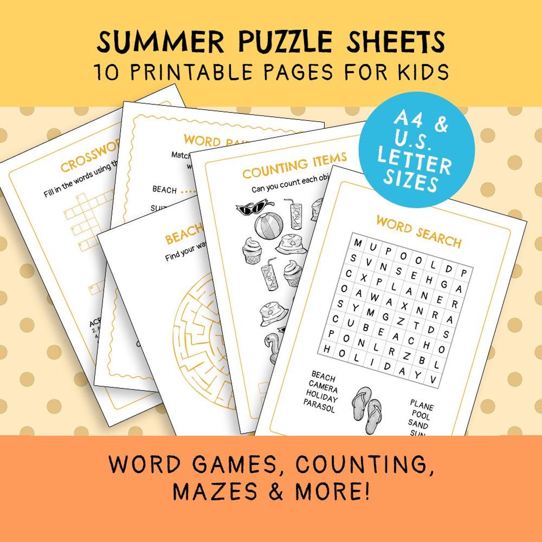 Summer Puzzles for Kids (10 Printable Sheets - Word Search, Mazes ...