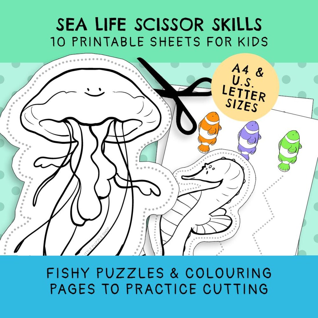 Sea Life Scissor Skills Cutting Practice & Colouring for Kids | 10 ...