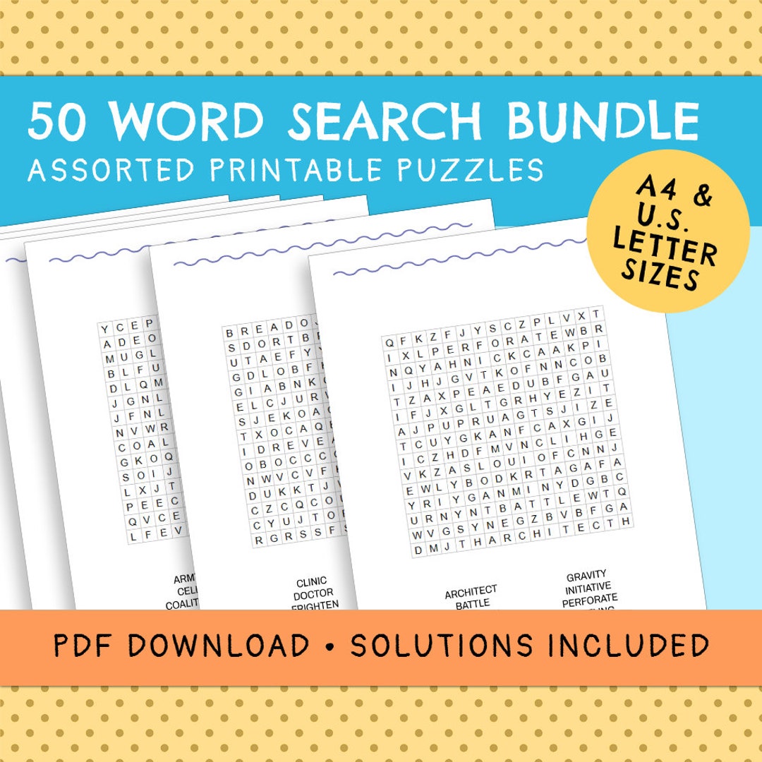 Assorted Word Searches (50 Printable Sheets) | Instant Digital Download ...