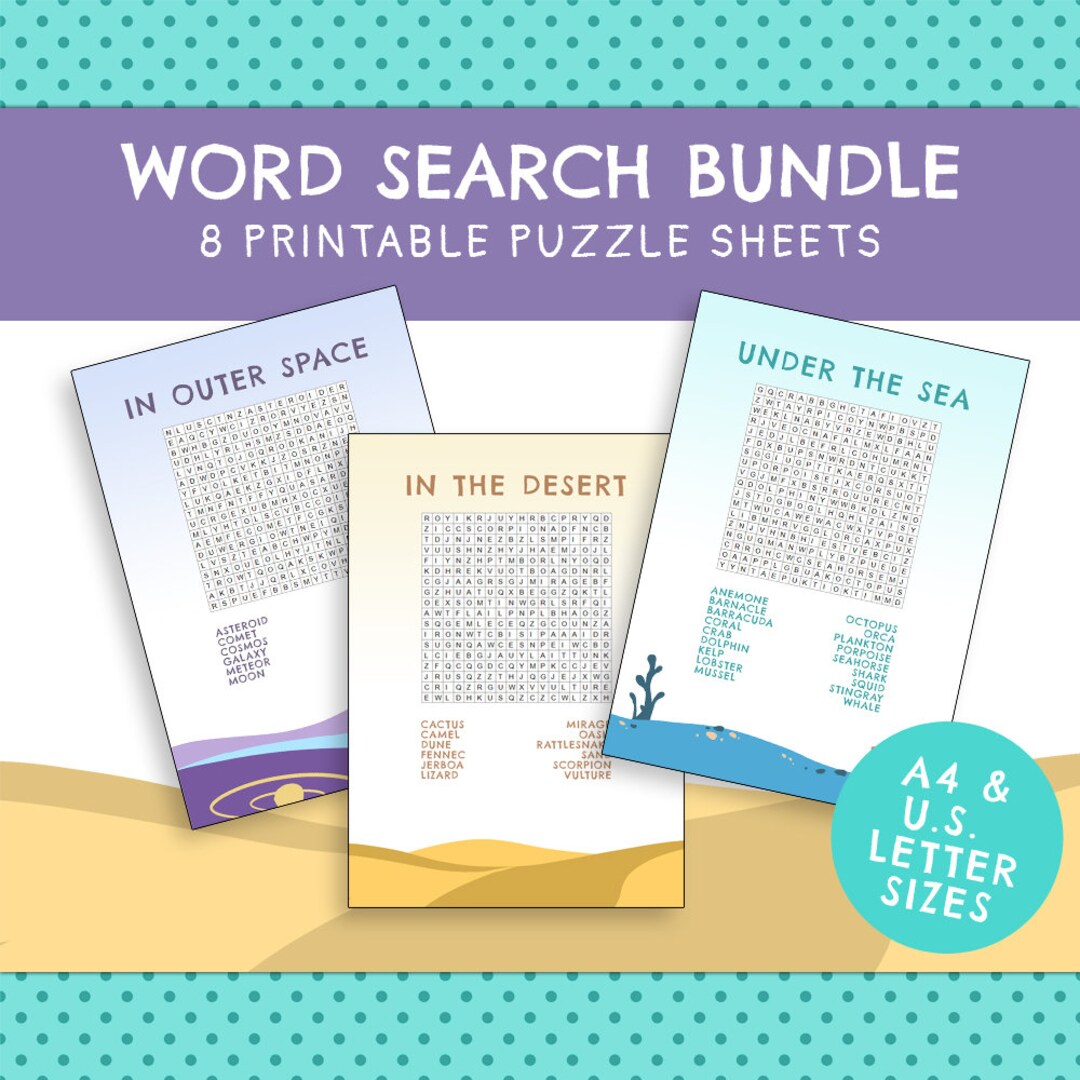 Word Search Sheets for Adults & Kids (8 Printable Puzzles) | Instant ...